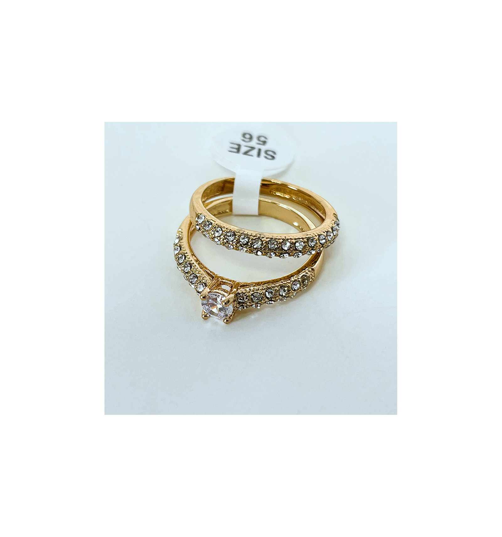 Double bague dorée avec strass
